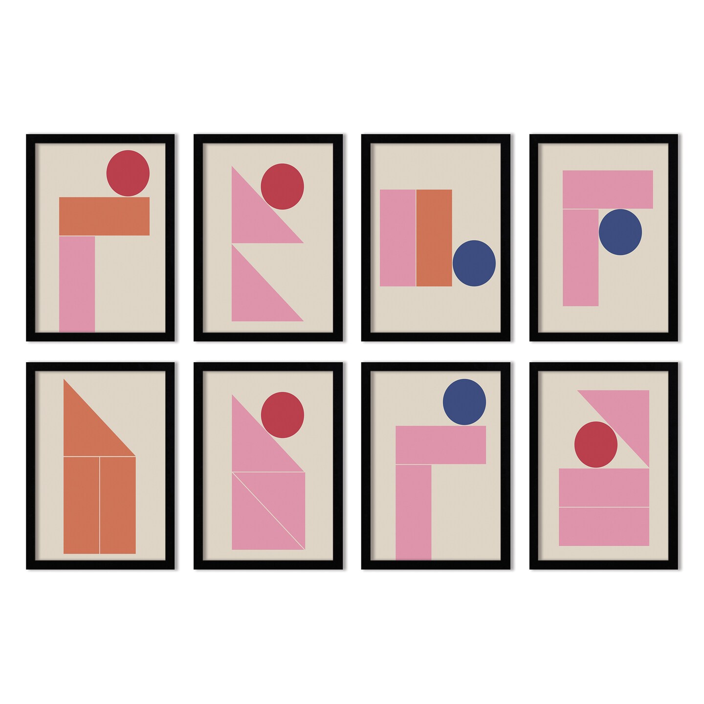 Pink Block Color Shapes by Roseanne Kenny - 8 Piece Framed Art Set ...