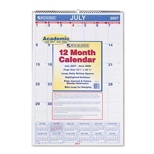 At-A-Glance AY328 Monthly Wall Calendar w/Ruled Daily Blocks July-June ...