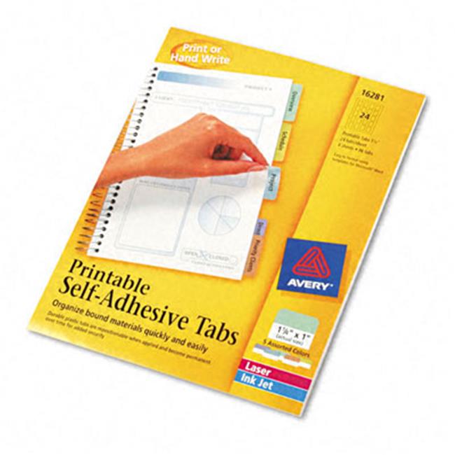 Avery 16281 Printable Repositionable Plastic Tabs 1-1/4in Assorted 96 ...