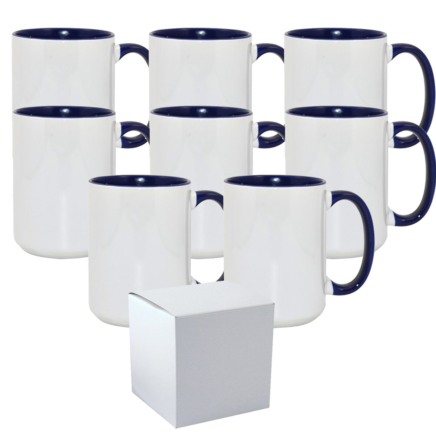 8 Pcs 15OZ El Grande Dark Blue Inside & Handle Sublimation Mugs With ...
