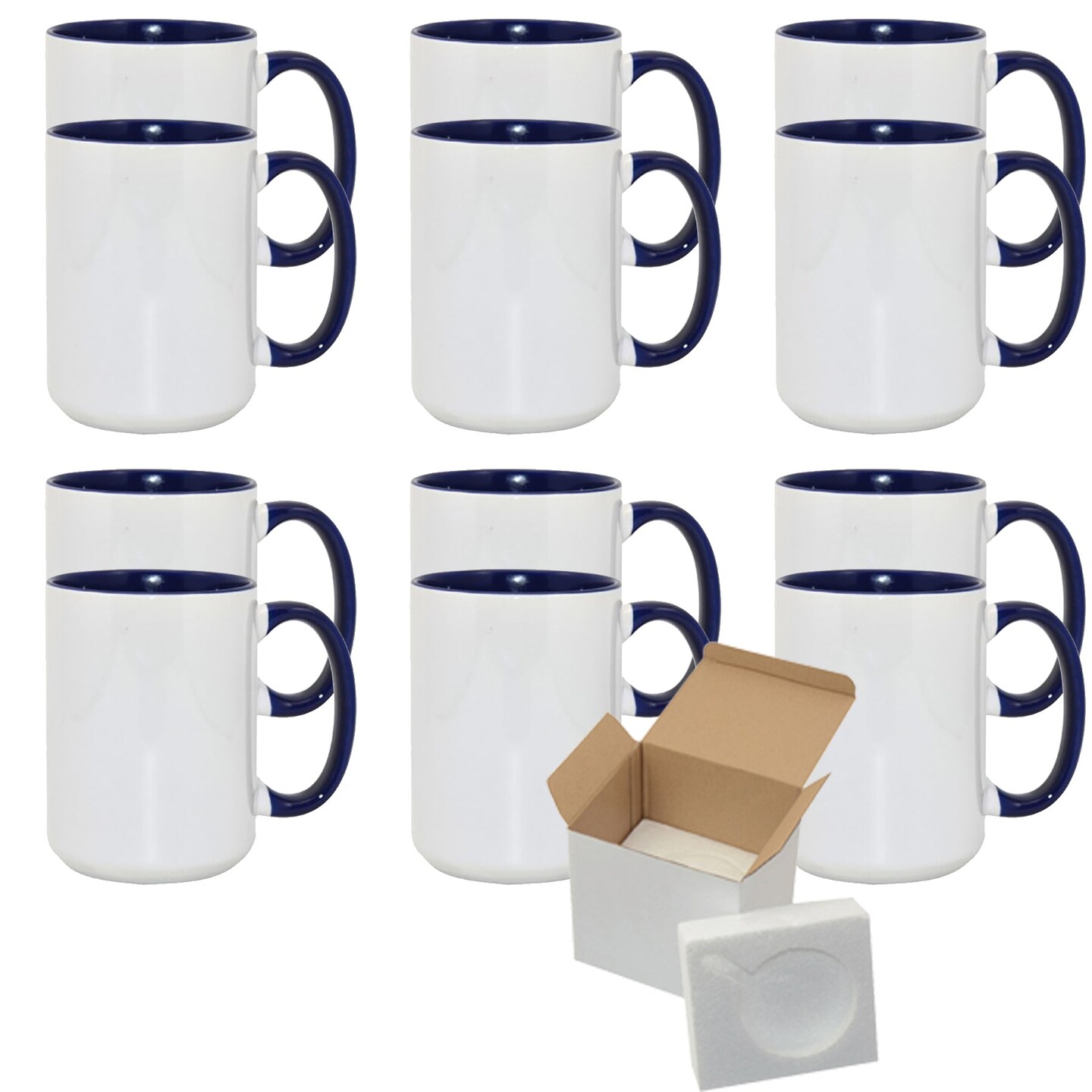 12 Pcs 15OZ El Grande Dark Blue Inside & Handle Sublimation Mugs With ...
