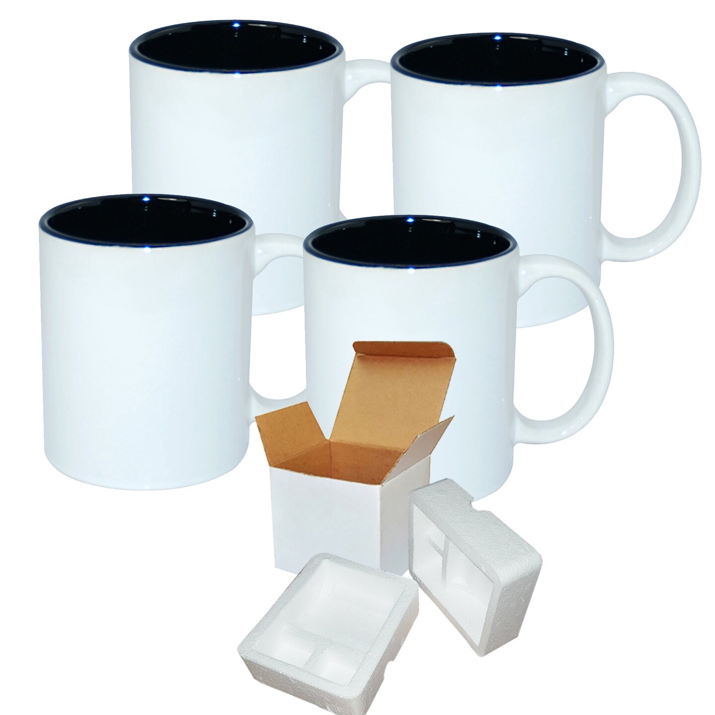 4 PACK 11 oz. Ceramic Mug Two-Tone - Black - Individually Packed in a ...
