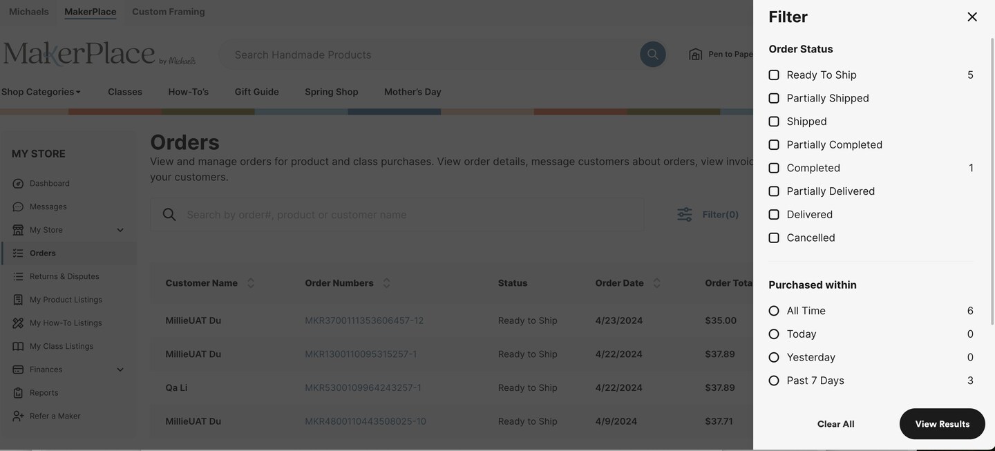 How to View, Filter and Manage Your MakerPlace Orders - Seller support