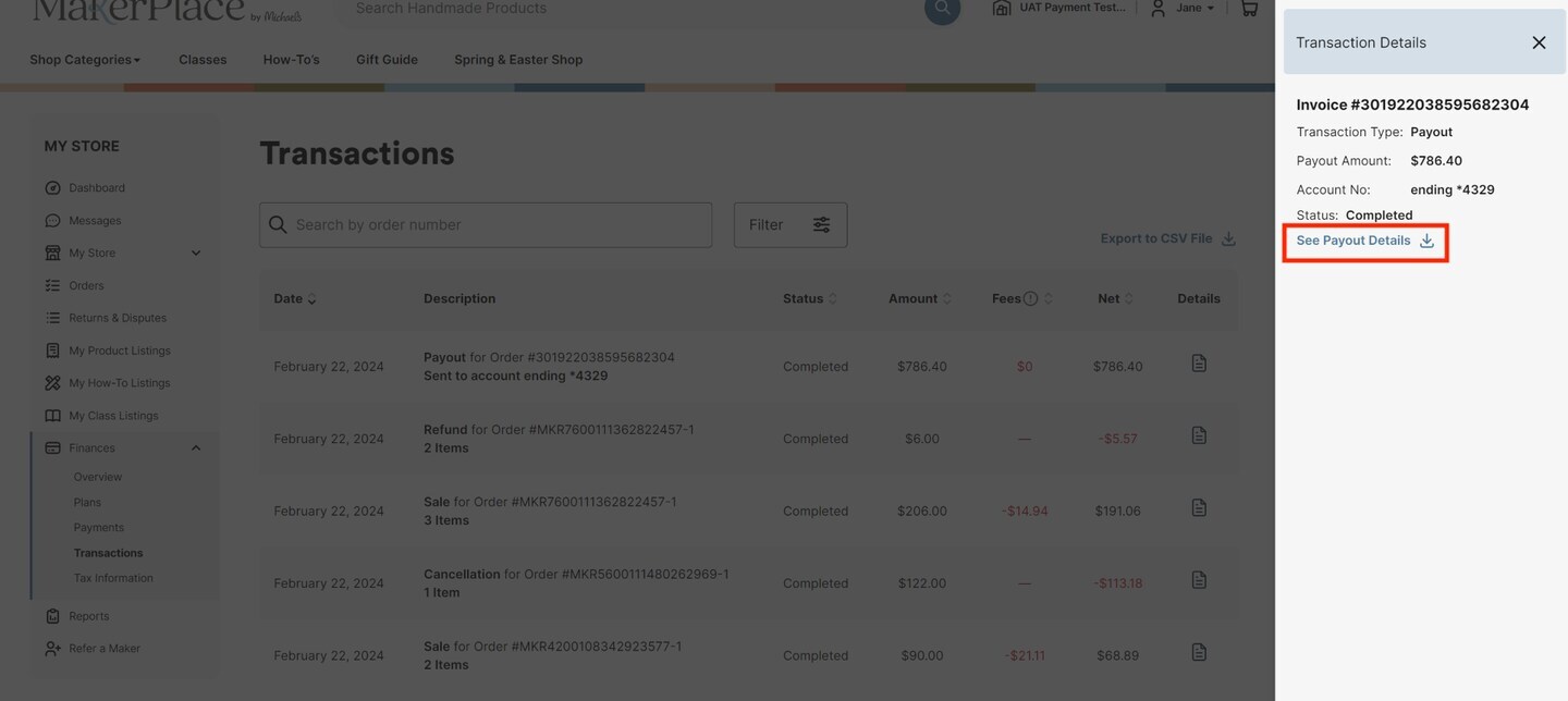 How to Find Seller Payout and Financial Transaction Details on MakerPlace - Seller Support